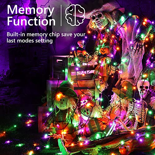 Brizled Mini Halloween Lights, 78.74ft 240 LED String Lights Connectable, 8 Modes Outdoor Halloween Lights, Halloween Tree Lights with Timer for Halloween Carnival Party Decor, Purple & Green & Orange