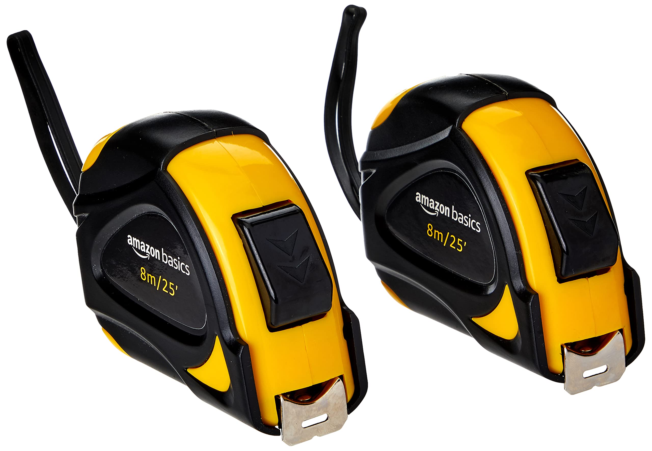 Amazon Basics Self-Locking Tape Measure Set - 25-Feet (8-Meters), 16-Feet (5-Meters), and 33-Feet (10-Meters), Inch/Metric Scale, MID Accuracy, 3-Pack