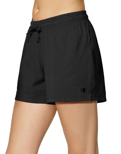 Champion Jersey, Comfortable Women, Lightweight 100% Cotton Shorts, 5", Black, Medium