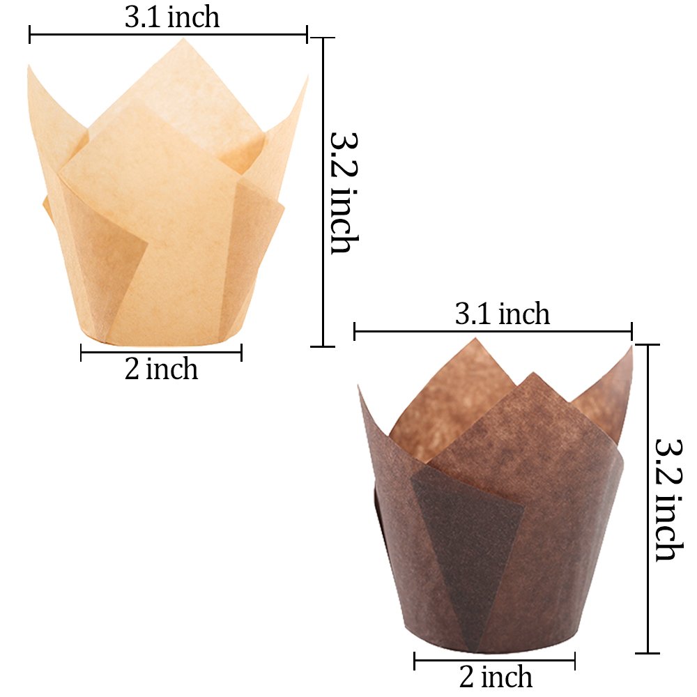 Augshy 120pcs Tulip Cupcake Liners Baking Cups Muffin Liners Tins Treat Cups for Weddings, Birthdays, Baby Showers, Brown and Natural