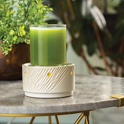 CANDLE WARMERS ETC 2-in-1 Deluxe Candle and Wax Fragrance Warmer with LED Light and Auto Shut Off for Timed Candle Warming, White Aspen