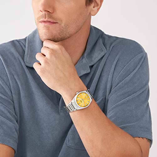 Fossil Men's Everett Quartz Stainless Steel Three-Hand Watch, Color: Silver/Yellow (Model: FS5985)