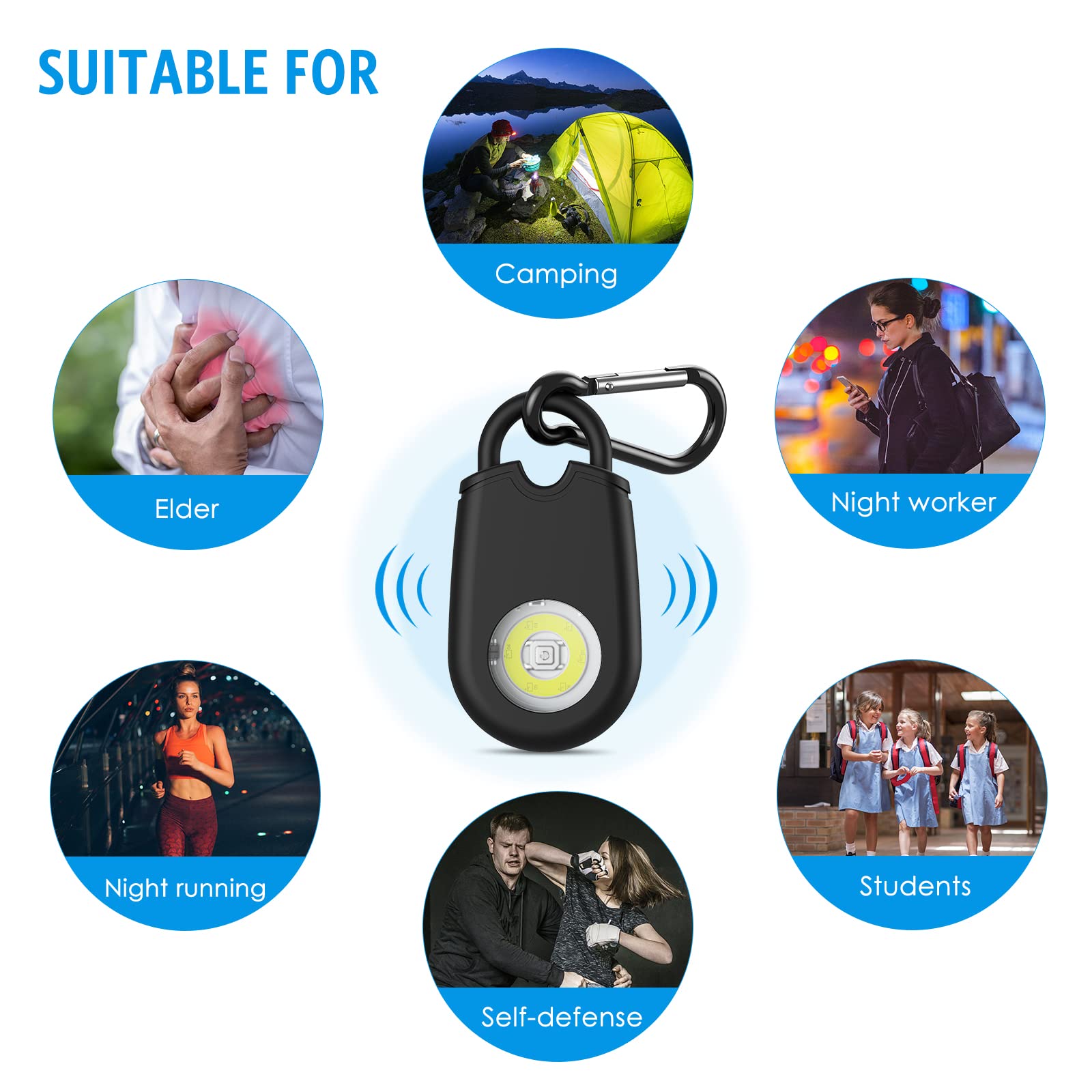 AMIR - The Original Safety Alarm Keychain for Women - Personal Alarm 2 Pack, 130 dB Siren and Strobe Light, for Students, Joggers, Night Workers, Elders, Kids, Women