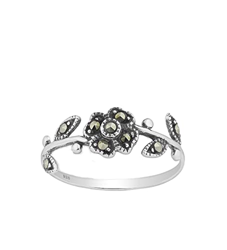 925 Silver and Marcasite Flower Ring for Women