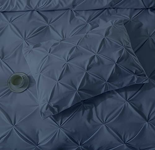 California Bedding Pinch Plated/Pintuck Pillow Cover Sham Medium Blue Solid Set of 2 Luxuries Decorative 800 TC Long-Staple Egyptian Cotton Super King 20x36 Size, Soft Breathable Natural Cotton