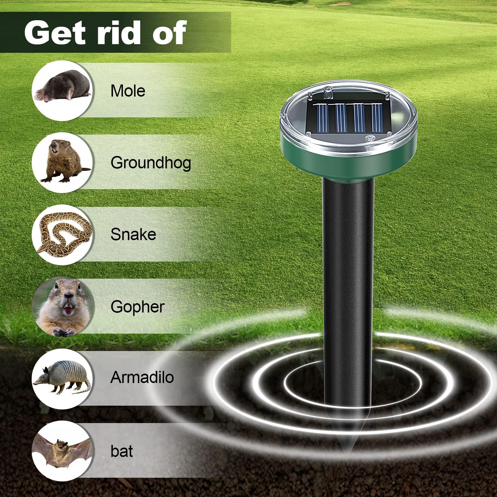 Mole Repellent Solar Powered 10 Pack Snake Repellent Ultrasonic, Groundhog Repeller,Gopher Repeller Sonic Mole Deterrent Spikes, Snake Gopher Mole Vole Repellent Outdoor for Lawn Garden & Yard