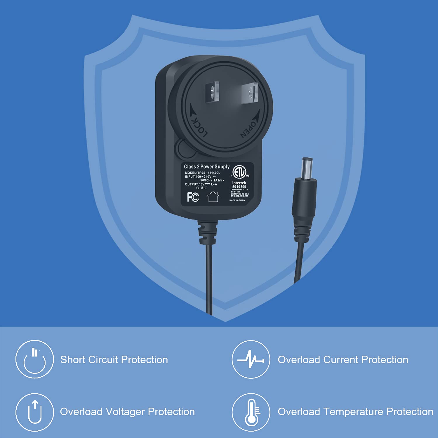 F1TP 21W Power Cord Replacment for Amazon Alexa Echo 1st 2nd Generation, Echo Show 1st Gen, Echo Plus 1st Gen, Echo Look, Echo Link, Fire TV 2nd Gen, 6.6ft Replacement Cord 15V Power Adapter