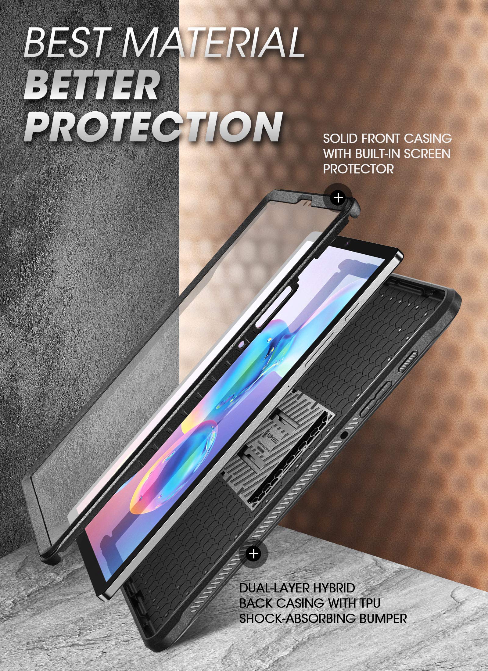 SUPCASE UB Pro Series Case for Galaxy Tab S6, with Built-in Screen Protector Full-Body Rugged Kickstand Protective Case for Galaxy Tab S6 10.5 Inch Model SM-T860/T865/T867 2019 Release (Black)