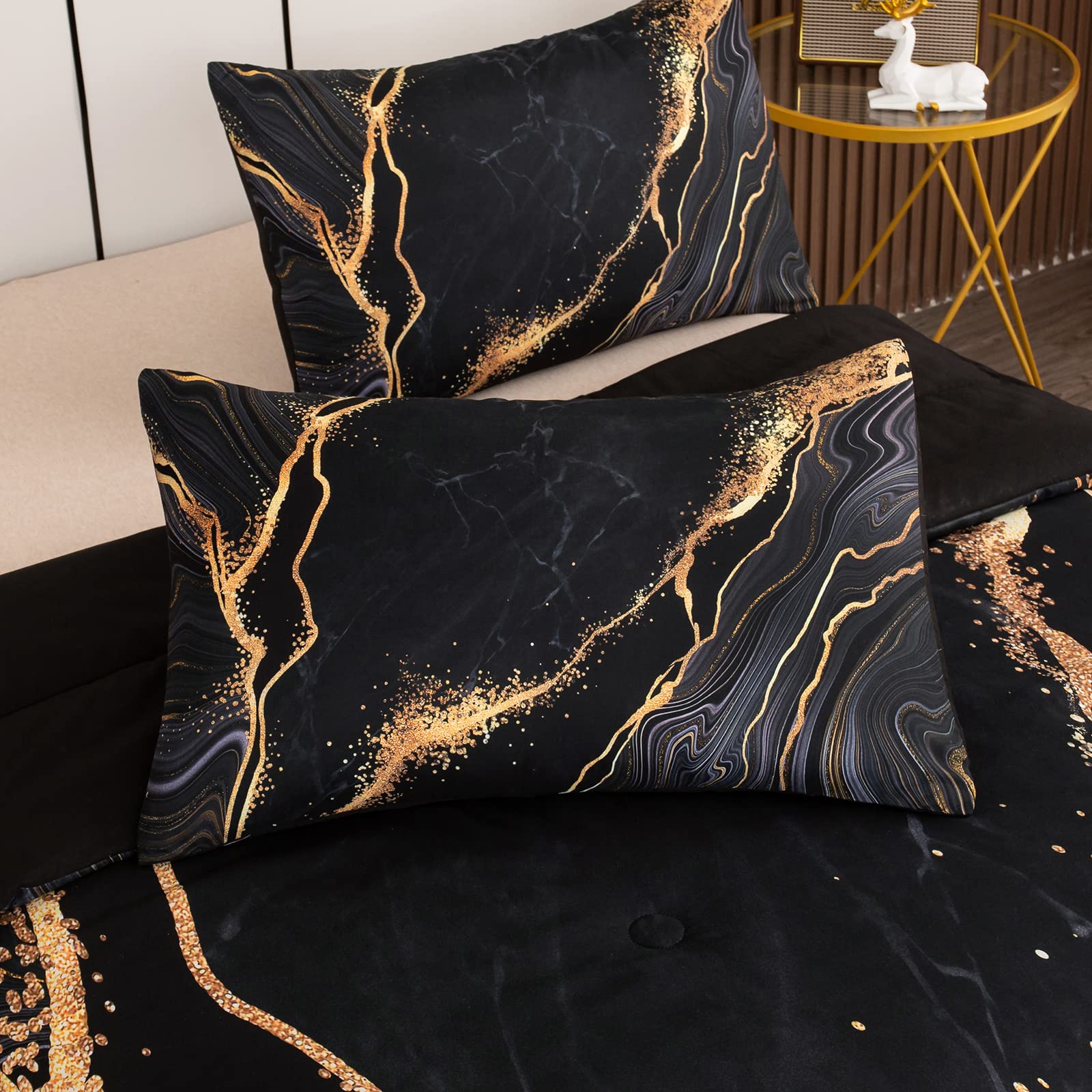 Tailor Shop Marble Bedding Set Soft Microfiber Black and Gold Comforter Set Queen Size for Kids Men and Women with 1 Marble Comforter and 2 Pillowcases…