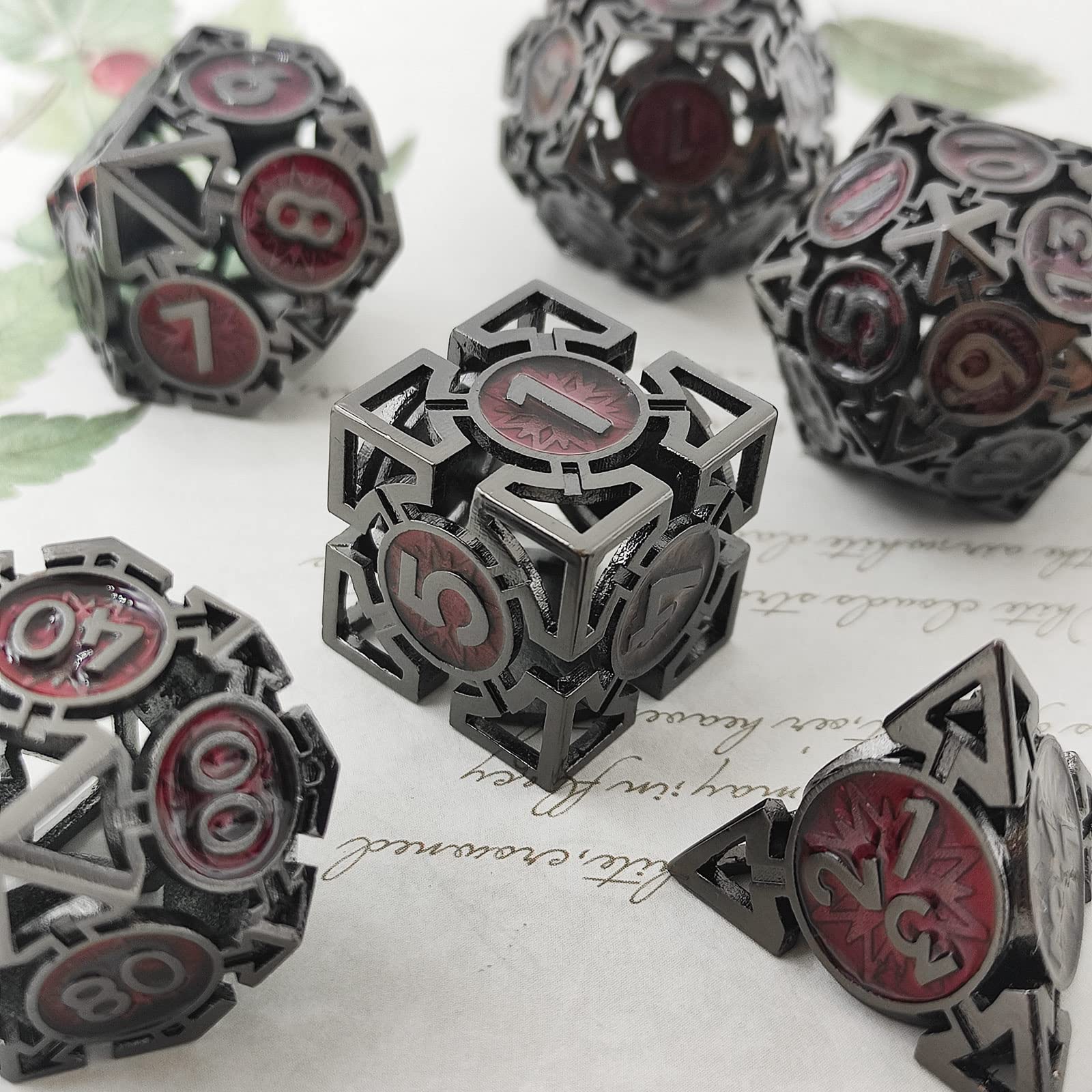 AHDKEJG DND Dice Set D&D Metal Hollow Dungeons and Dragons Polyhedral Dice 7pcs D20 D12 D6 Trpg MTG Pathfinder D and D Number Card Table Game Accessories Gift Bag - Silver Blue