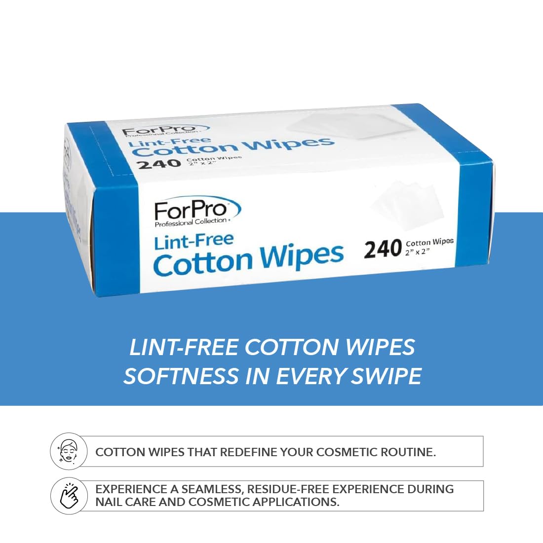 ForPro Professional Collection Lint-Free Cotton Wipes, 100% Pure Cotton Gauze, 2" x 2", White, 240-Count