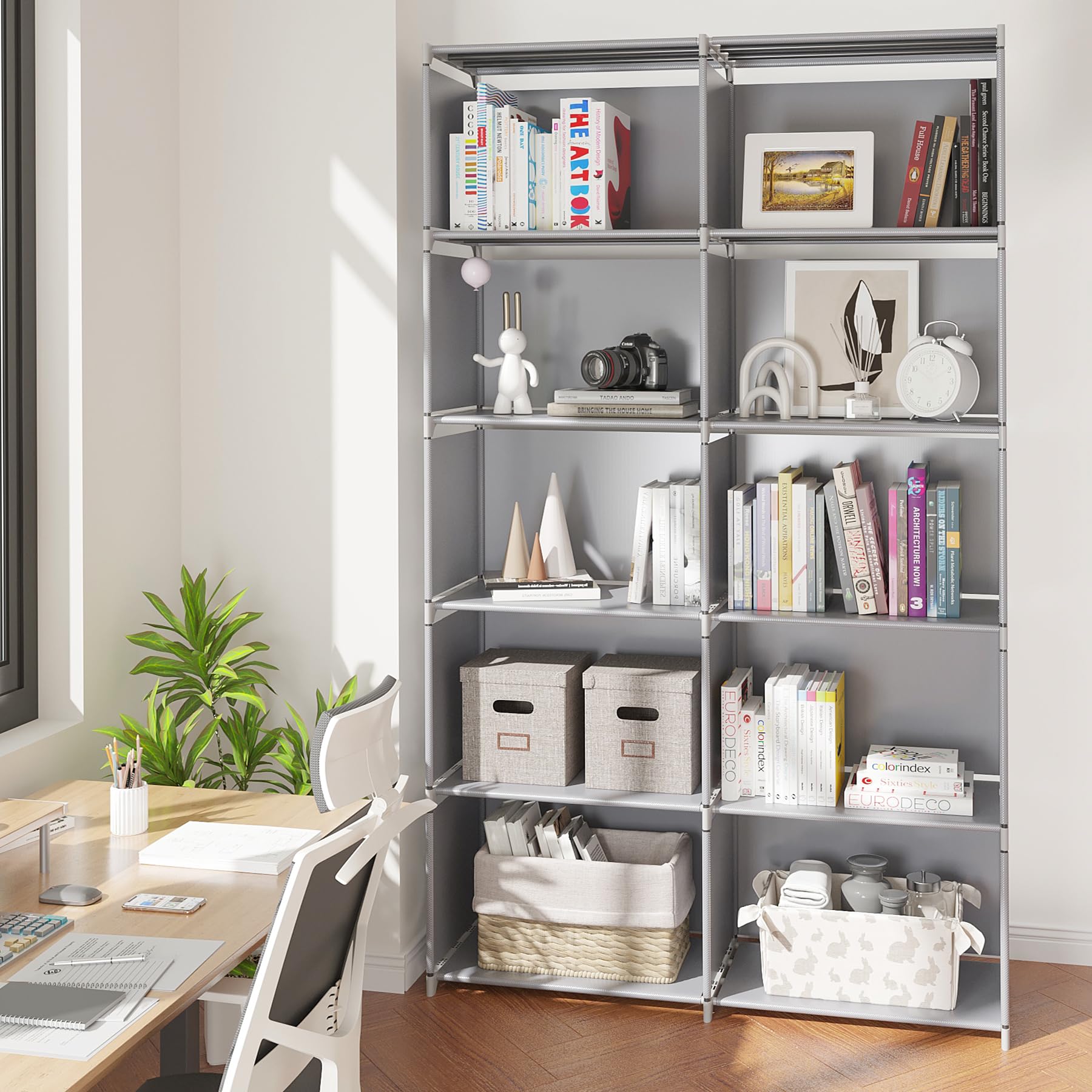 ACCSTORE Cube Storage, Double Row 6-Layer Cubes Closet Storage Shelf, DIY Wall Cabinet Bookshelf Plastic Square Storage Rack, Suitable for Bedroom, Living Room, Office, Kitchen, Warehouse (Grey)