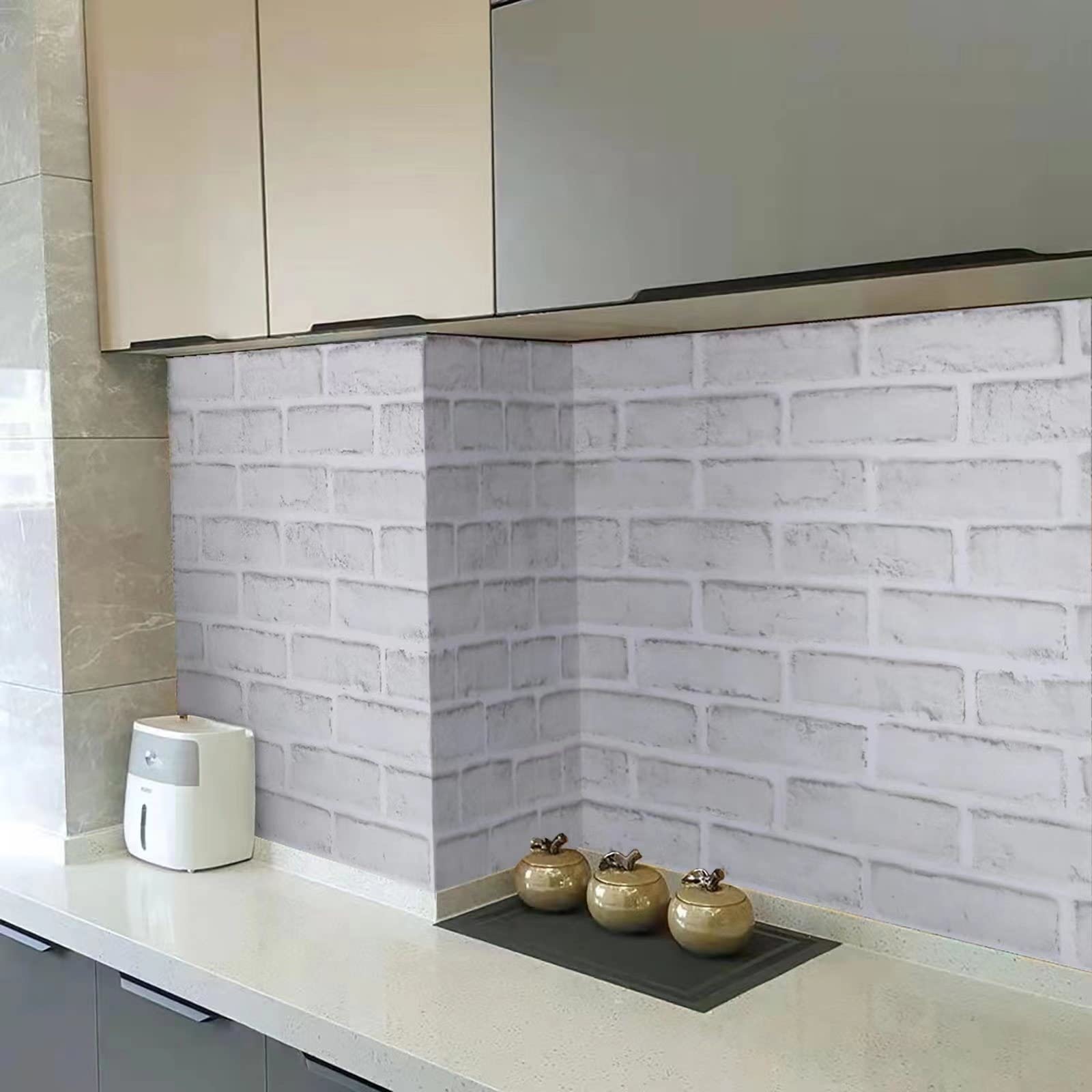 ComShion White Brick Peel and Stick Wallpaper Waterproof Self-Adhesive Faux White Brick Contact Paper for Fireplace Accent Walls Wallpaper Backsplash School 17.7βx118β