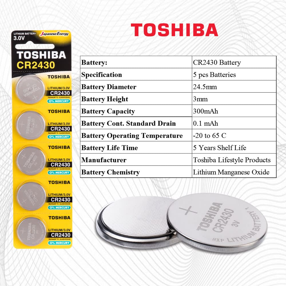 TOSHIBA CR2430 3V Lithium Coin Cell Battery Pack of 5