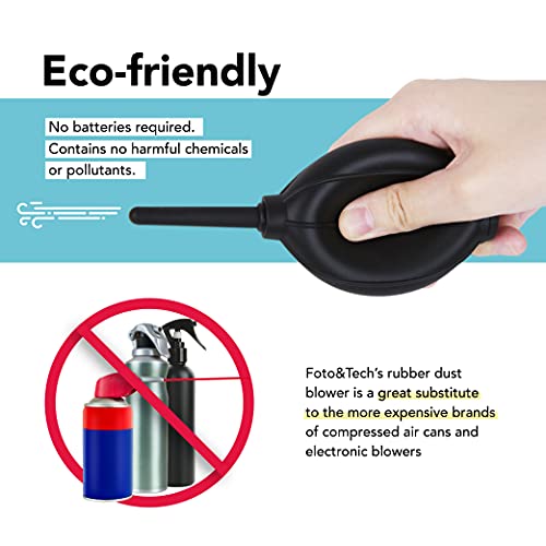 Foto&Tech Silicone Rubber Dust Blower with Soft Nozzle for DSLR Cameras LCD Screen Gaming Console Lens PC Motherboard Keyboard, Hand Air Blaster for Photography Cleaning Gardening Arts (1 Piece)