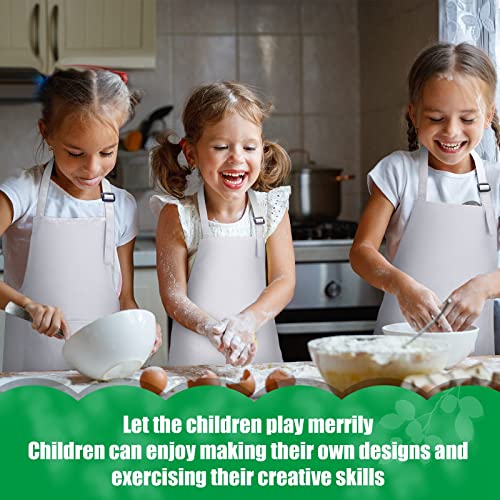 Handepo 35 Pcs Children Artists Aprons with Pockets Adjustable Chef Apron Kids Painting Aprons for Cooking Kitchen Grilling Painting (White, Age 7-13)