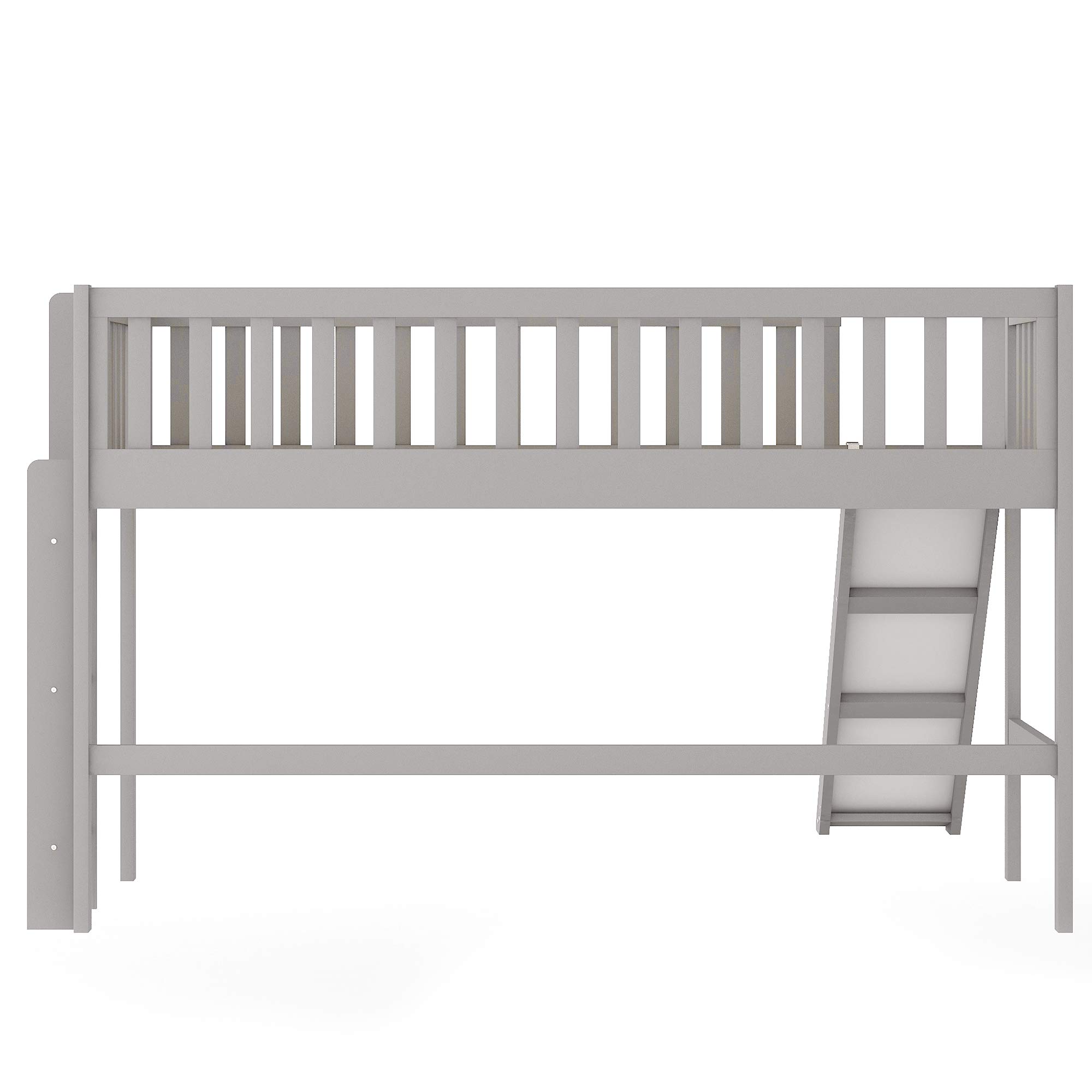 Bellemave Twin Size Low Loft Bed with Slide Wood Junior Loft Beds Frame with Ladder and Guardrails for Kids Boys Girls, Gray, Gray With Slide