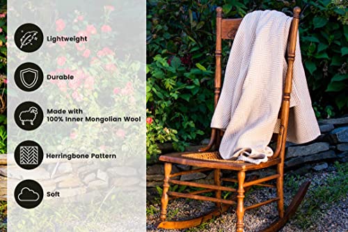 CURATED & COZY 100 Percent Wool Tan and Ivory Soft Herringbone Throw Blanket 53''x69'' (Tan and Ivory), 1HDBKHER003