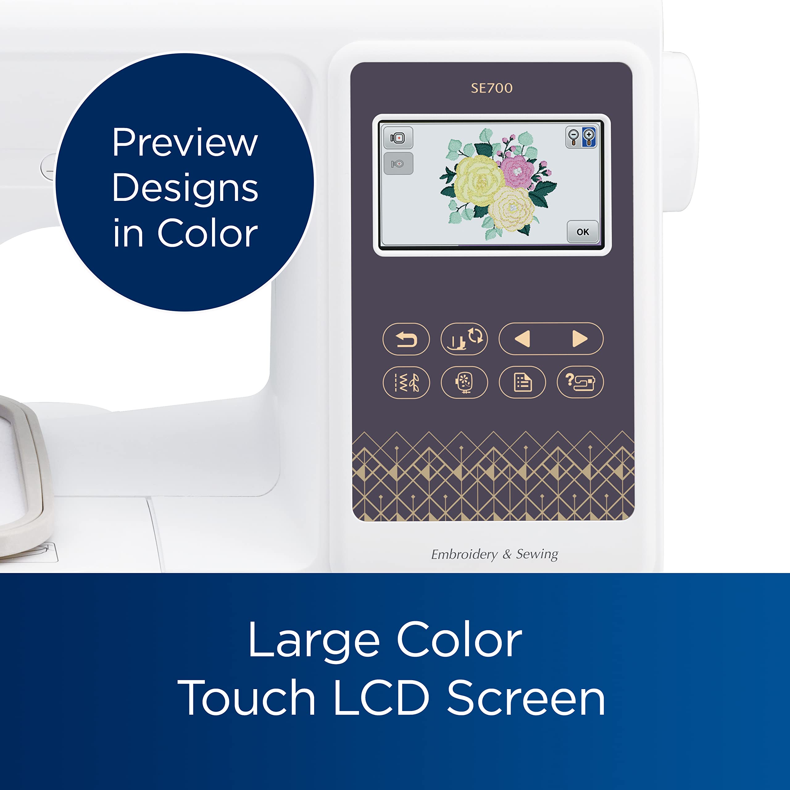 Brother SE700 Sewing and Embroidery Machine, Wireless LAN Connected, 135 Built-in Designs, 103 Built-in Stitches, Computerized, 4" x 4" Hoop Area, 3.7" Touchscreen Display, 8 Included Feet