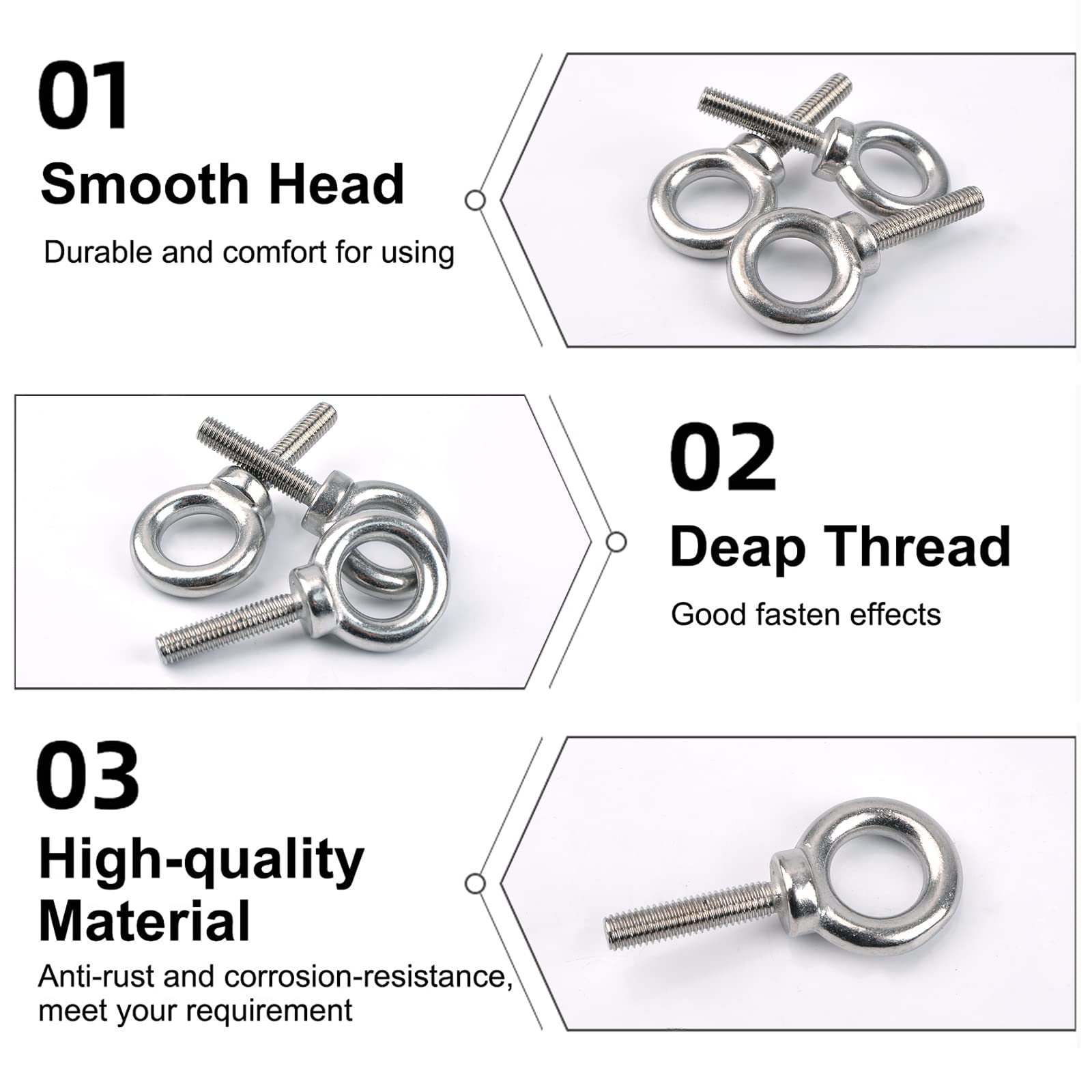 INCREWAY 6pcs Stainless Steel Eye Bolts,304 Stainless Steel M8x35mm Lifting Thread Eye Ring Bolt Screw Eyebolt