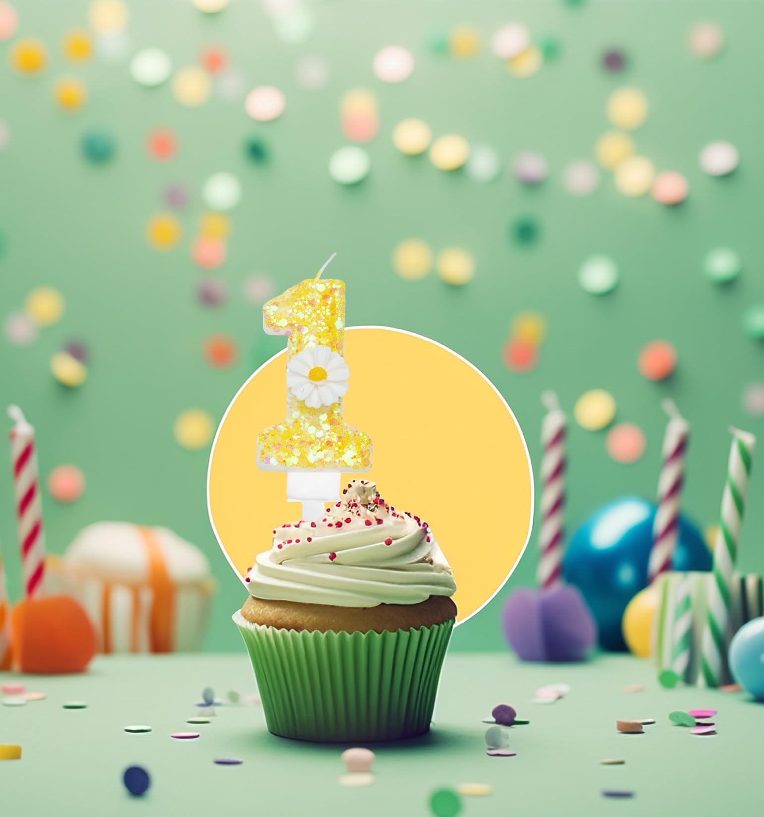 Birthday Candle 1, Yellow Flower Number 1 Candle for Cake Theme Party Supplies