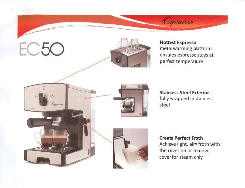 Capresso 117.05 Stainless Steel Pump Espresso and Cappuccino Machine EC50, Black/Stainless