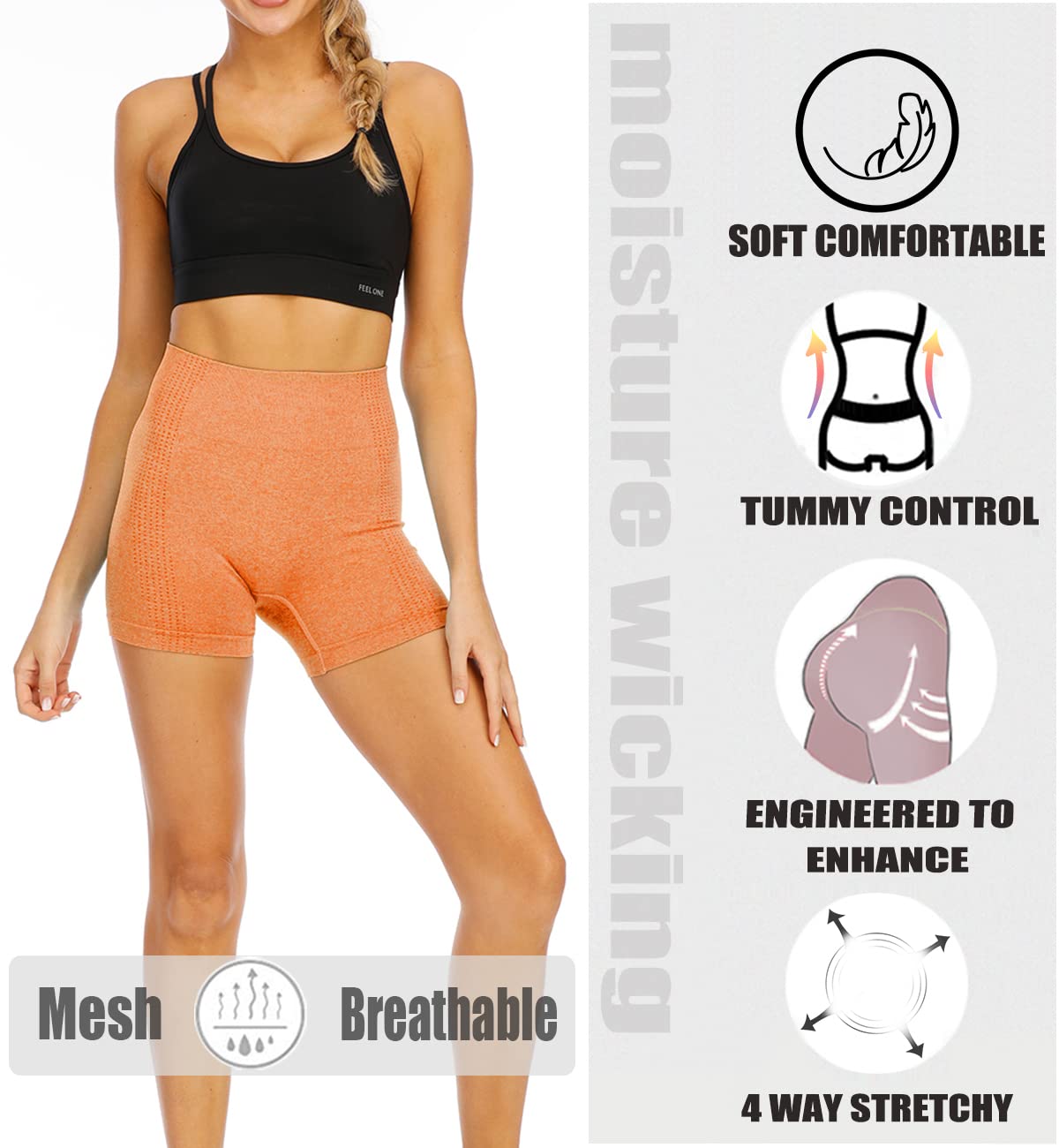 AHLW Seamless Workout Shorts for Women High Waist Tummy Control Breathable Athletic Gym Running Shorts