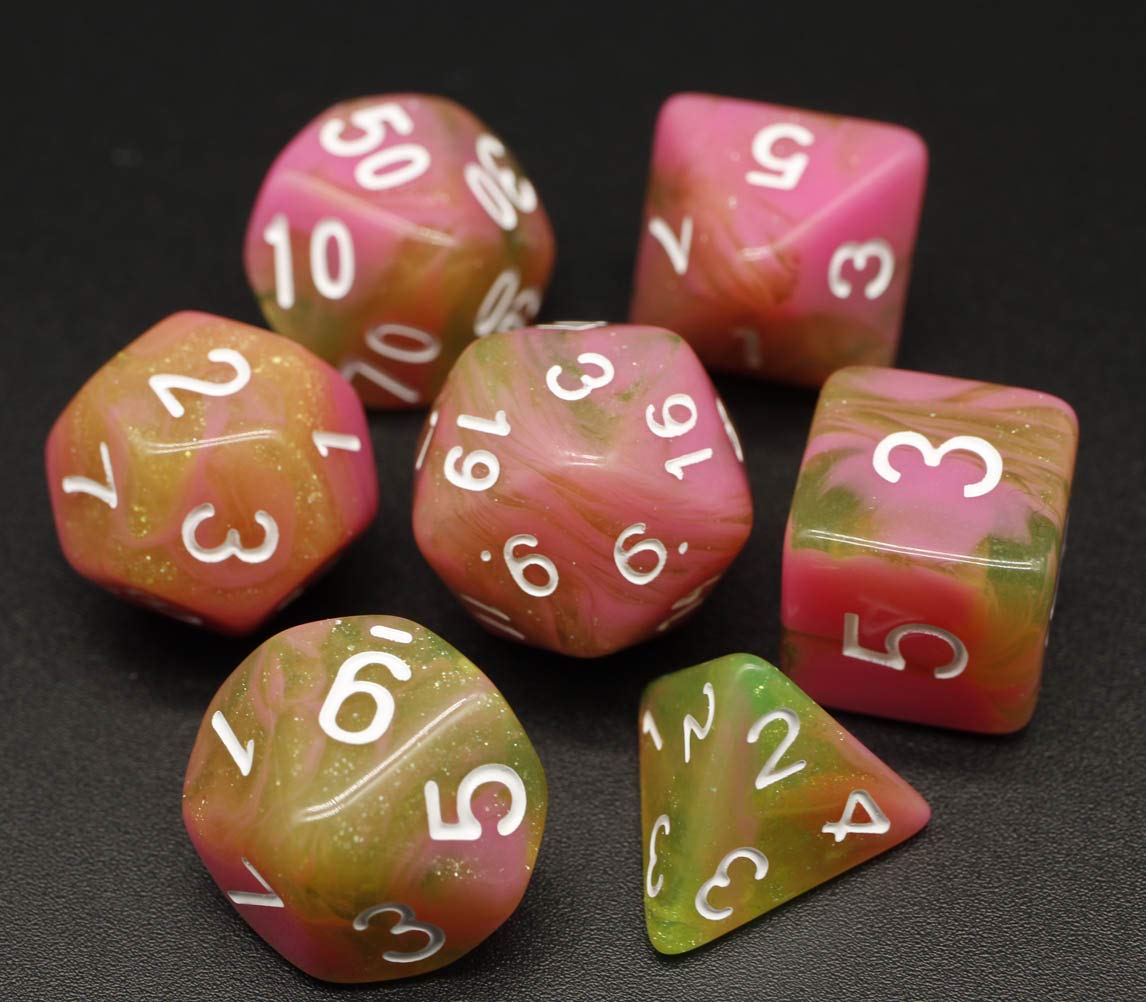 DND Dice Polyhedral 7-Die Dice Set for D&D Dungeons & Dragons Role Playing Gaming Glitter dice(Pink Green)…