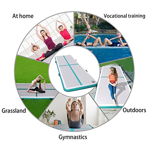 86 York 10ft Inflatable Gymnastics Air Tumble Mat Track Tumbling Mat with Electric Pump for Home Use/Training/Cheer leading/Beach/Park Water/Parkour Light Green