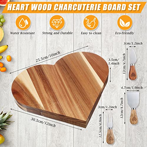 Charcuterie Boards Heart Shaped Cheese Board and Knife Set, Mothers Day Acacia Wood Cheese Platter Small Cheese Servers Home Wedding Gifts