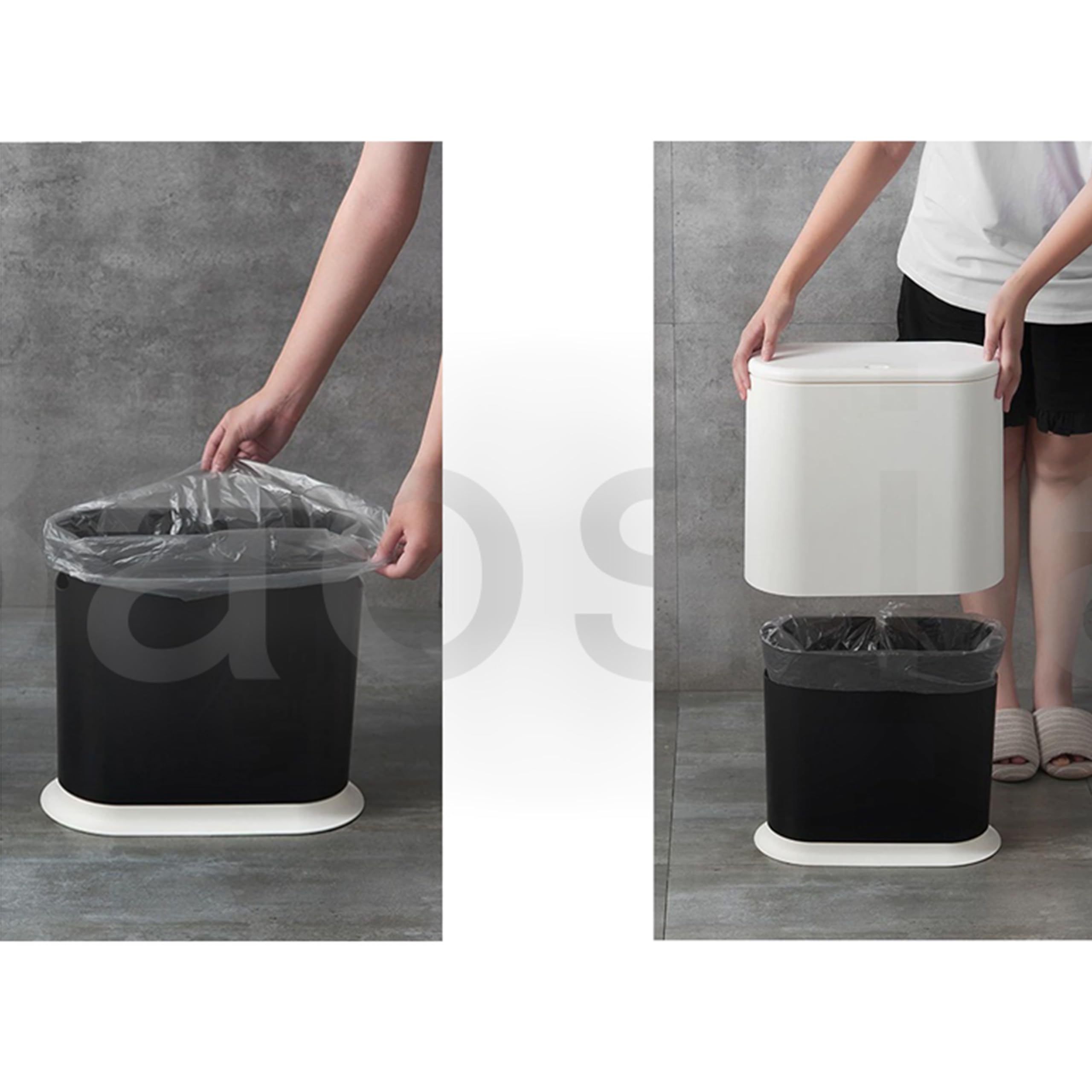 Baosia 12 Liter White Rectangular Plastic Trash Can Wastebasket with Press Type Lid,3.2Gallon Slim Trash Bin,Narrow Trash Can Waste Bins for Bedroom, Bathroom, Office,Kitchen,Powder Room