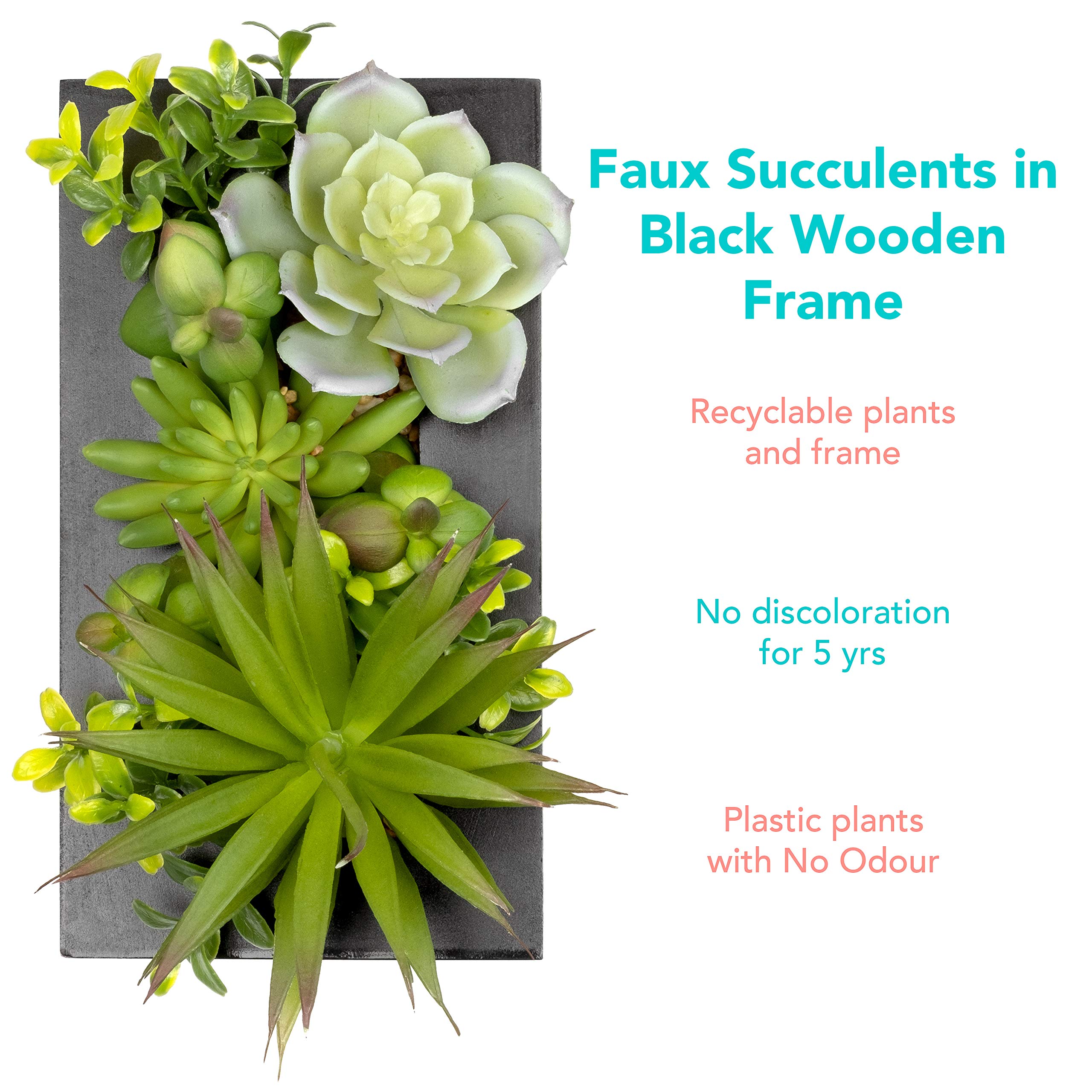 ARTHEMES Green Artificial Succulent Plants in Rectangular Wooden Frame, Faux Succulents Arrangement for Desk Decor | Fake Plants for Bedroom Aesthetic