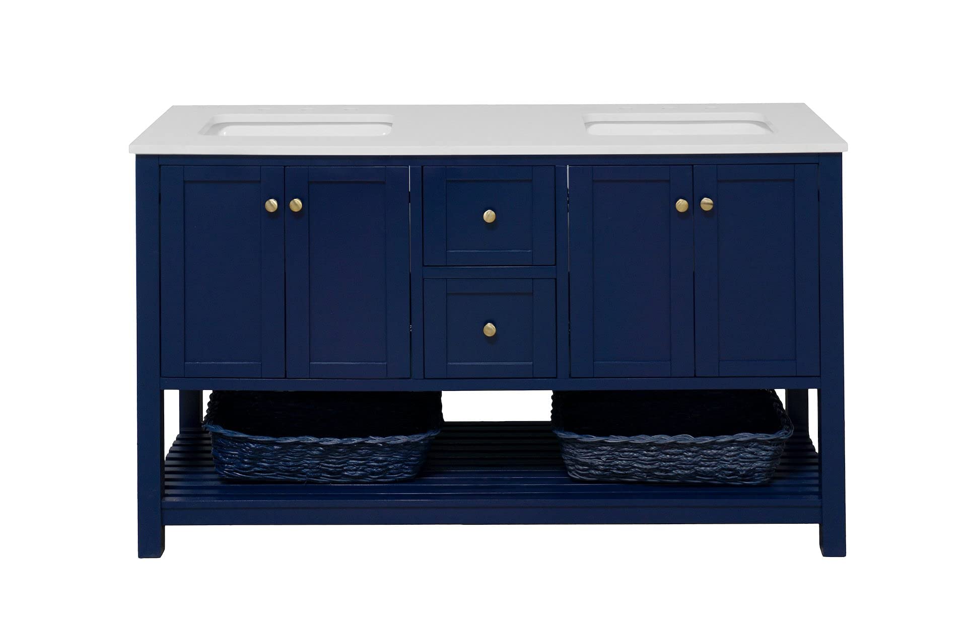 Kitchen Bath Collection Lakeshore 60-inch Double Bathroom Vanity (Engineered White/Royal Blue): Includes Royal Blue Cabinet with Engineered White Countertop and White Ceramic Sinks