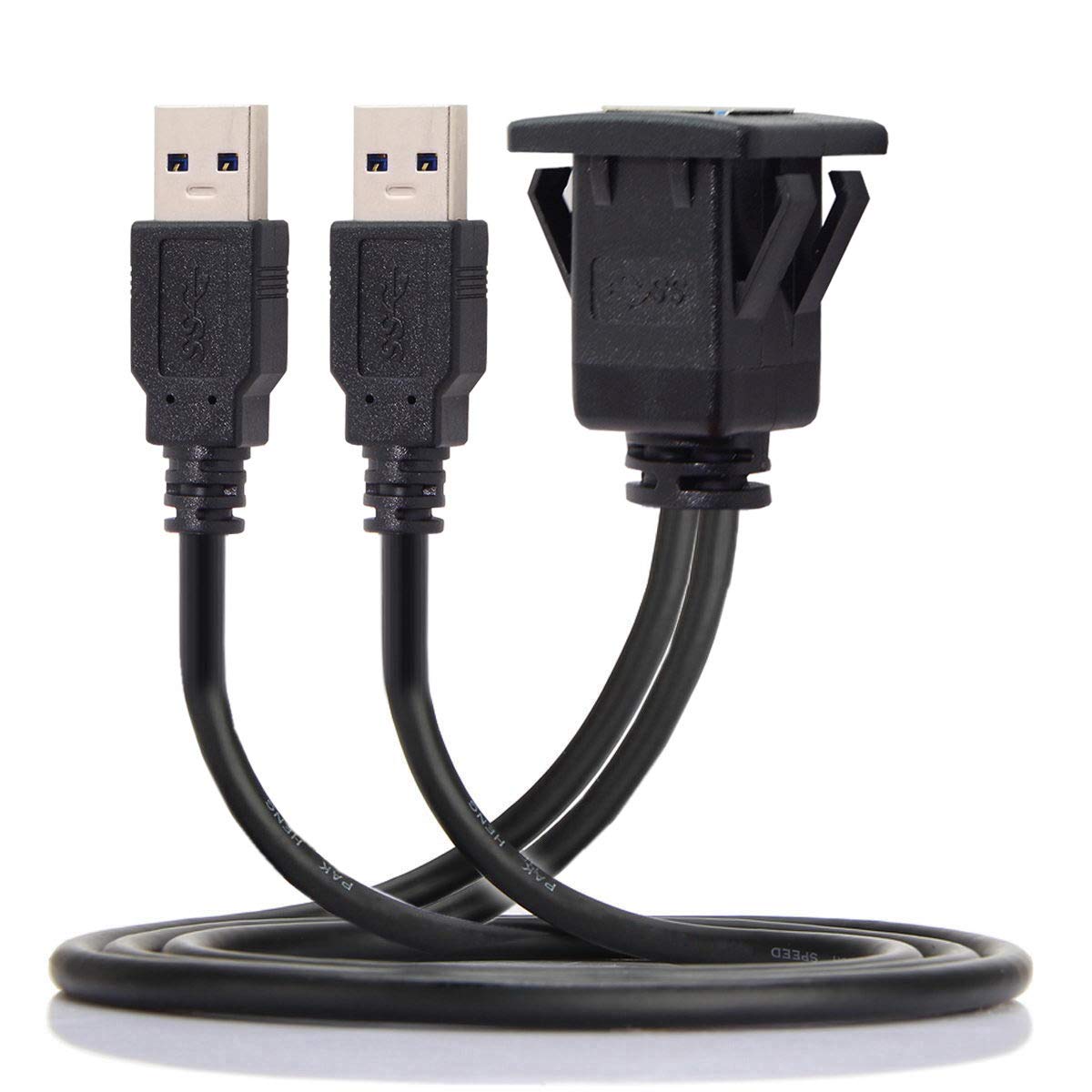 xiwai 1m Waterproof Dual USB 3.0 Extension Latch Mount Car AUX Cable for Dashboard Panel