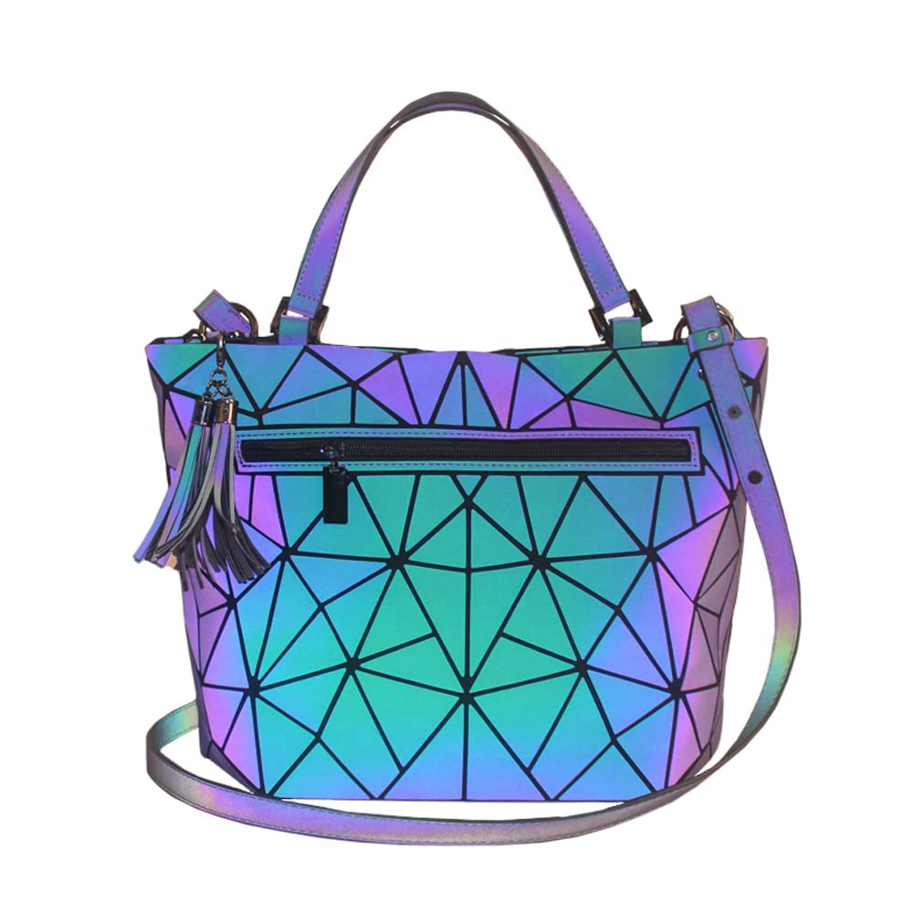 FOUCPOOM Geometric Luminous Purses and Handbags For Women Holographic Reflective Crossbody Bags Wallet Purse (Tassel handbag)
