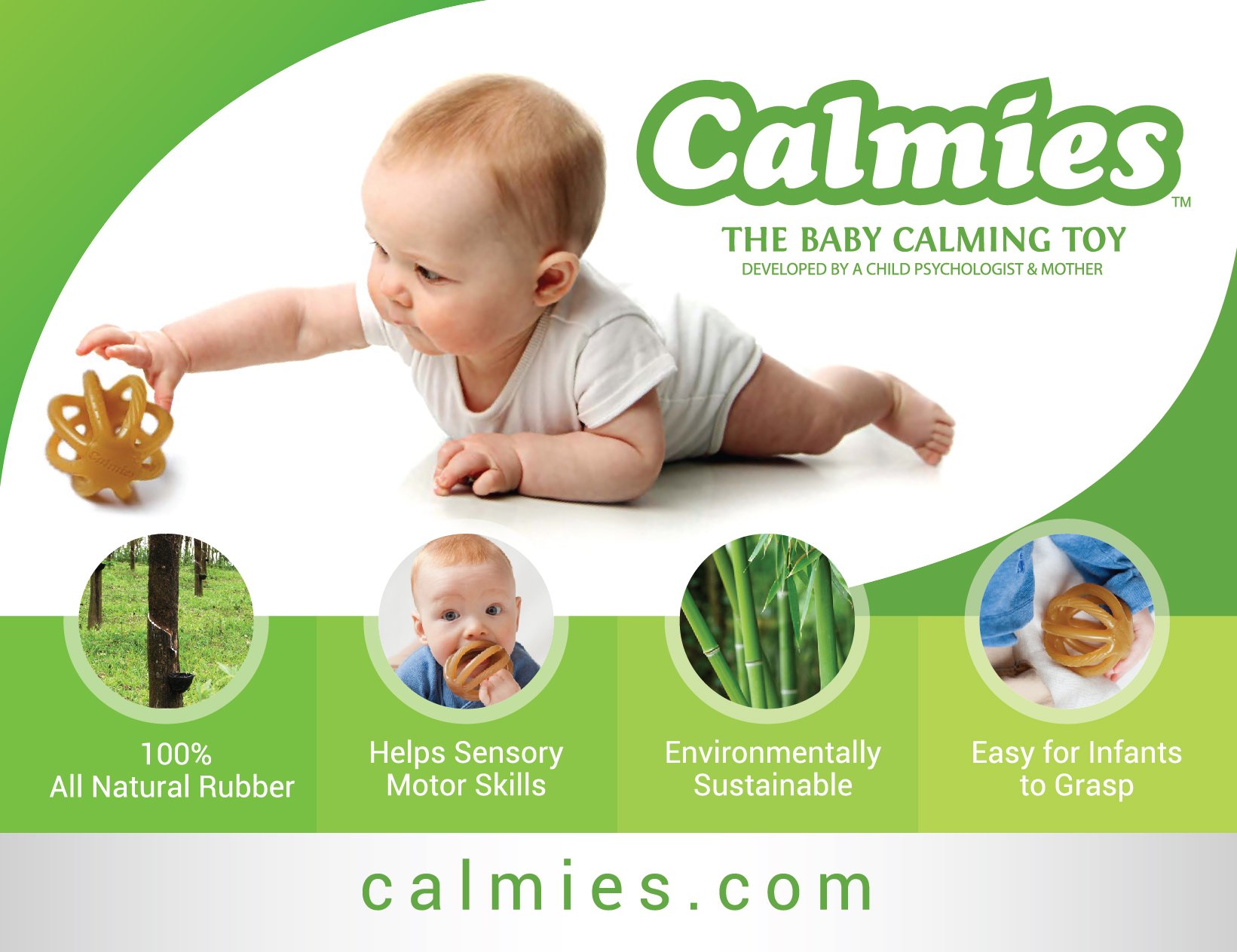 Calmies Teether for Babies Without BPA, 100 Percent Natural Rubber Toy for Infants, Plant Based, No Parabens, No PVC, and No Phthalates, Unscented