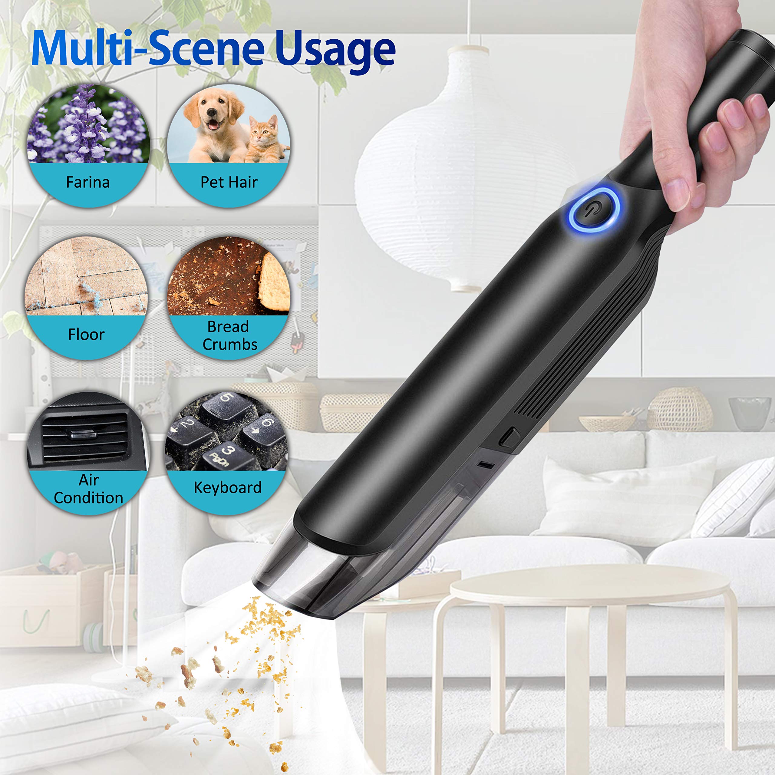 8AMTECH Vacuum Cleaner Portable Handheld Vacuum Cordless Rechargeable Car Vacuum for Home Car Hair with 11000pa 110W