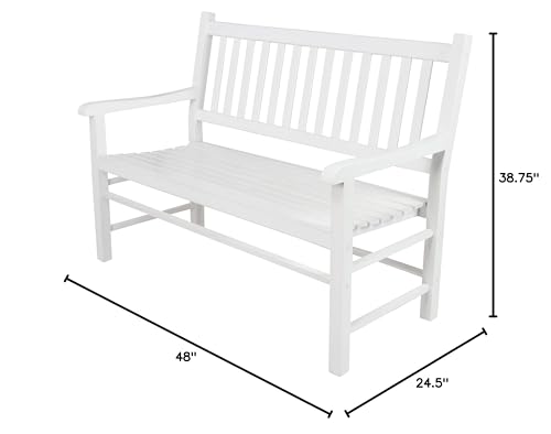 Shine Company Eden Outdoor Wood Garden Bench for Front Porch, Entryway, 24.5" D x 48" W x 38.75" H, White