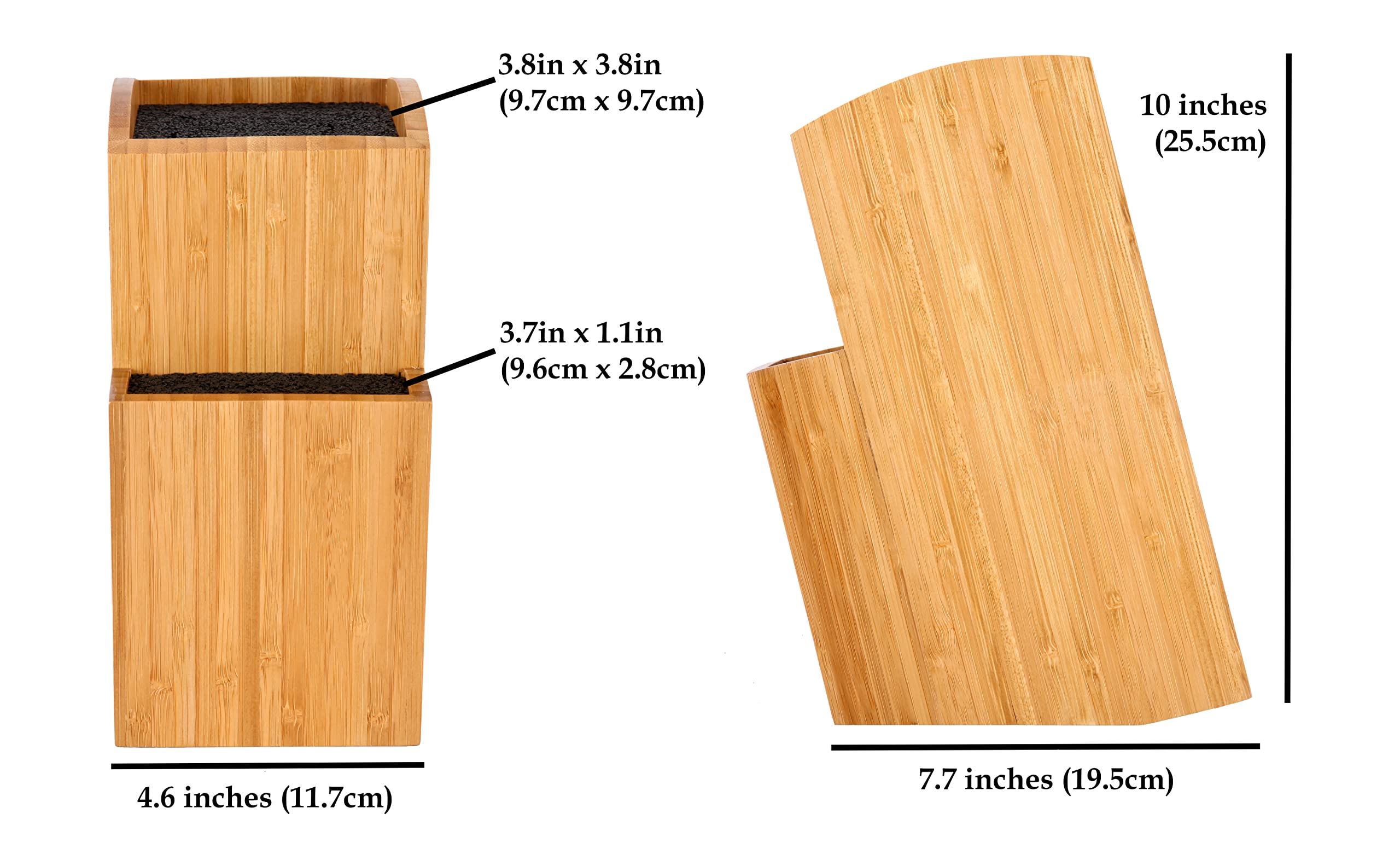 Bamboo Universal Knife Block - Extra Large Two-tiered Slotless Wooden Knife Stand, Organizer & Holder - Convenient Safe Storage for Large & Small Knives & Utensils - Easy to Clean Removable Bristles