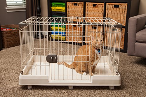 IRIS USA Medium Portable Wire Animal Cage, Easy Assembly Wire Dog Crate Animal House with Removable Casters and Top Access, Almond/Brown