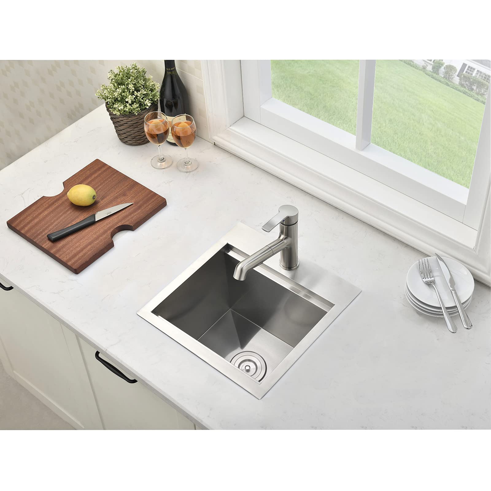 Bar Sink Drop In-VALISY 15x15 Inch Kitchen Sink Stainless Steel Square Small Topmount Workstation Kitchen Bar Sink,Single Bowl Kitchen Sink for Office Laundry Wet Bar Prep RV Outdoor Yard