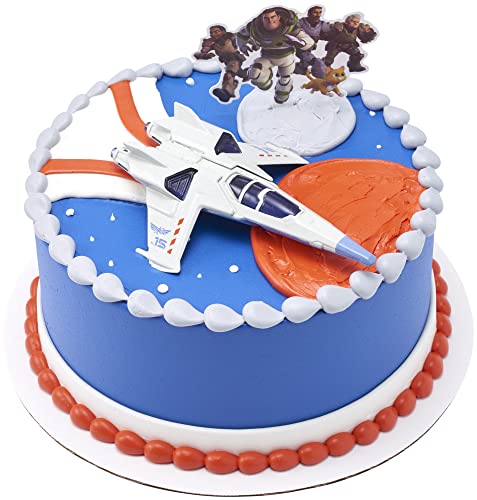 DECOPAC DecoSet Disney and Pixar Lightyear Let's Do This! Cake Topper With Working Lights, Rocket, Buzz, and Friends, 2 Piece Cake Decoration