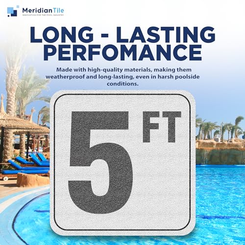 Aquatic Custom Tile, 5FT Pool Depth Markers, 6x6 Inches Vinyl Pool Stickers, Swimming Pool Number Markers, Pool Safety Signage, Adhesive Pool Depth Markers Stickers for Decks, MADE IN USA - (1 Pack)