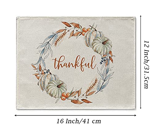 Fall Placemats Pumpkins Wreath Autumn Harvest Home Place Mats for Dining Table 12 x 16 Inch Blessed Thanksgiving Every Day Use Autumn Dinner Mat House Decor Set of 4