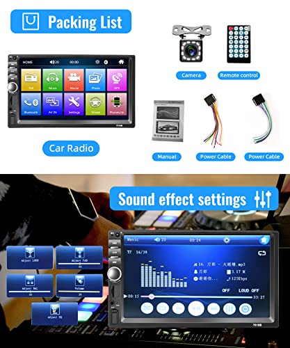 Car Radio Double Din Car Stereo, Rimoody 7 Inch Touch Screen Car Radio with Bluetooth Mirror Link USB FM Radio Audio Receiver Head Unit with Backup Camera Remote Control