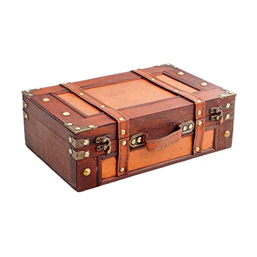 Brynnberg - Pirate Treasure Chest Storage Box - Little Red Marco 13x8,3x4,3" - Durable Wooden Treasure Chest with Lock - Unique Handmade Decorative Wood Storage Box - Vintage Wood Chest Box