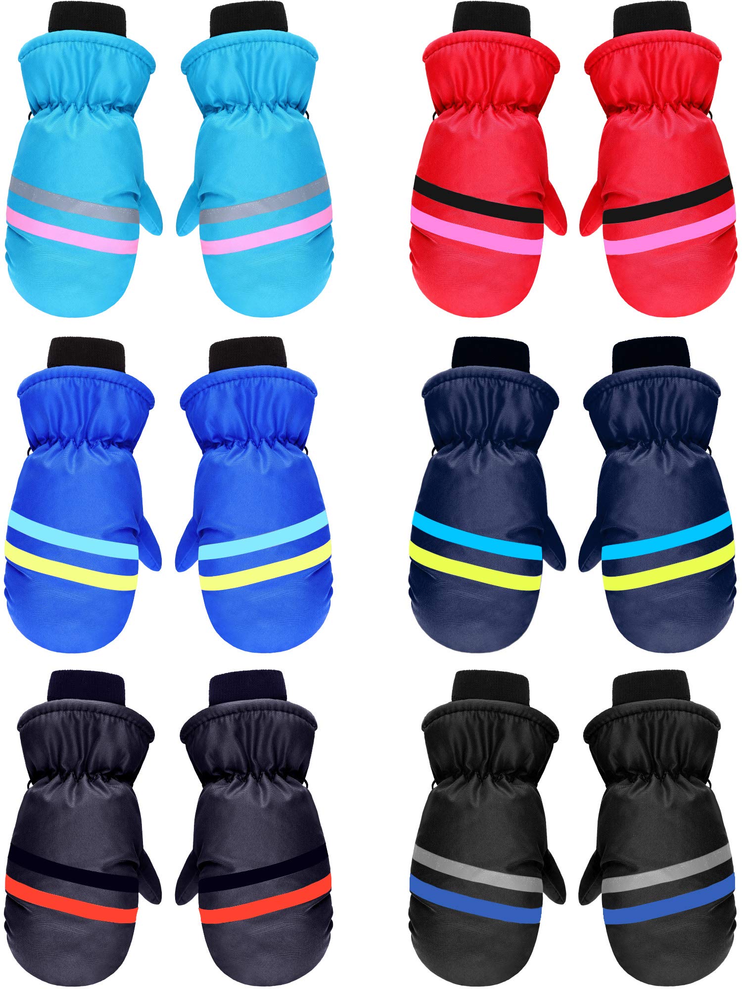 SATINIOR 6 Pairs Kids Winter Snow Mittens Waterproof Warm Ski Gloves Unisex Gloves for Cold Weather Children (for 6-12 Years)