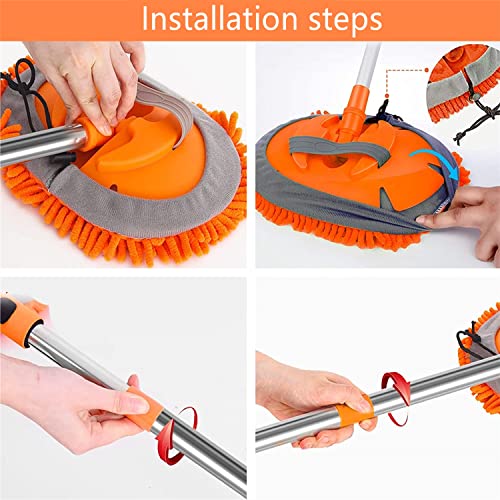 Car Wash Brush with Long Handle Microfiber 62" Brush Soft Mop Mitt Scratch-Free Kit Flexible Rotation Washing Paint Scratch Free Tool Supply Brush Extension Pole Flexible RVs Pickups Buses