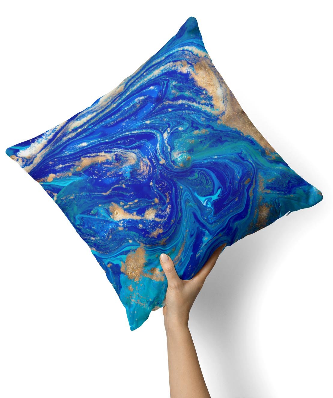 iiRov Summer Design Ink-Fuzed Decorative Throw Pillow - Vivid Blue Gold Acrylic