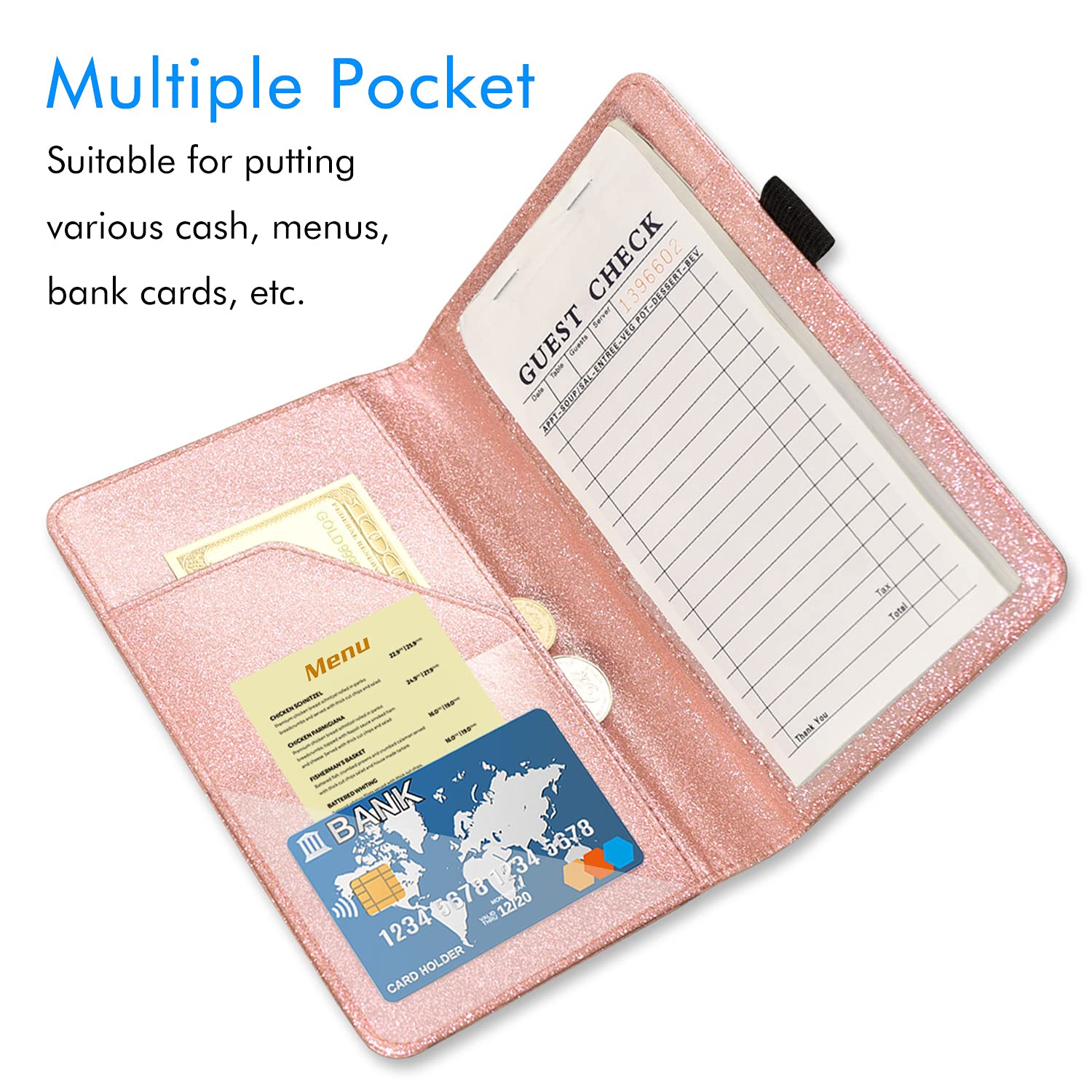 ACdream Server Books for Waitress, Guest Book Note Pad, Cute Pocket Leather Money Organizer Wallet, Cash Check Bill Receipt Holder Presenter, Waiter Accessories Fit Server Apron